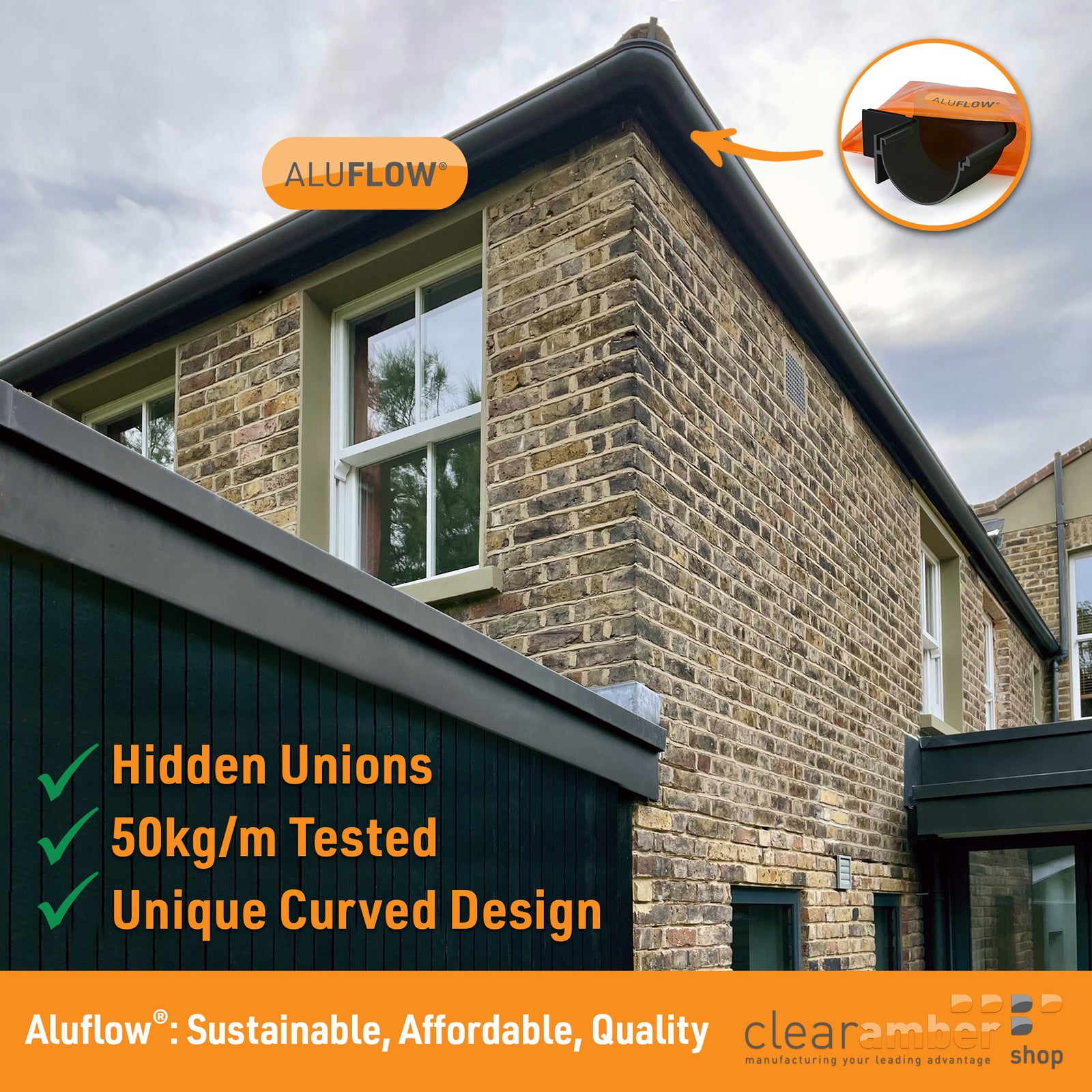 Aluflow Aluminium 90 Deg External Gutter Angle - Deep Flow